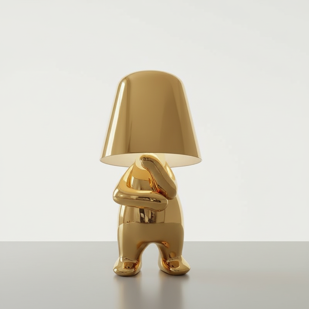 Lampe Bonhomme Design Doré Pensant | Touche Fantaisie – Veilleuse de rêve
